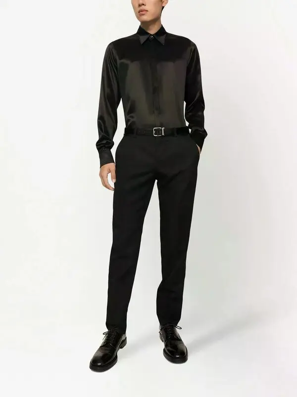 Dolce & Gabbana Martini-fit Button-down Satin Shirt - Black