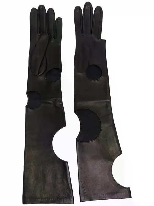 MANOKHI Cut-out Detail Leather Gloves - Black