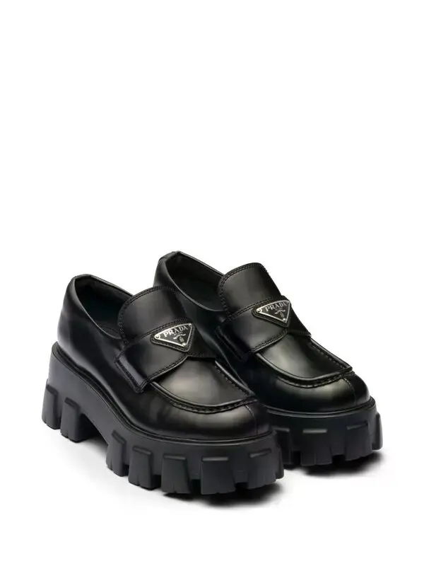 Prada Monolith Leather Loafers - Black