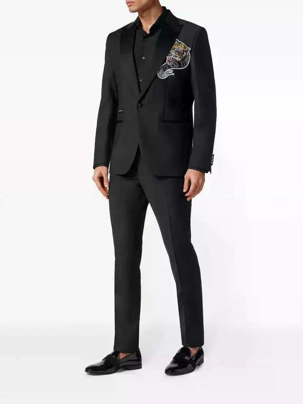 Philipp Plein Tattoo-appliqué Single-breasted Blazer - Black