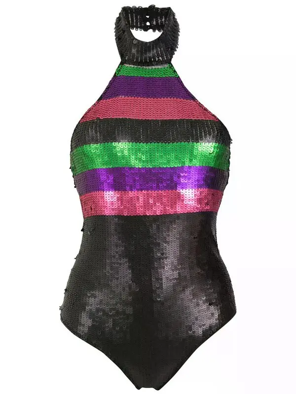 AMIR SLAMA Halterneck Sequin Swimsuit - Multicolour