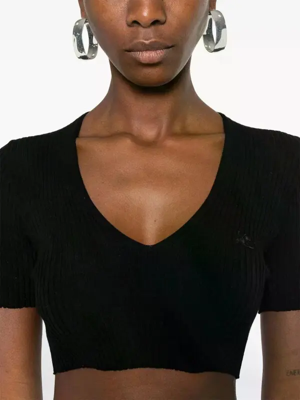 COURREGES Ribbed-knit Cropped T-shirt