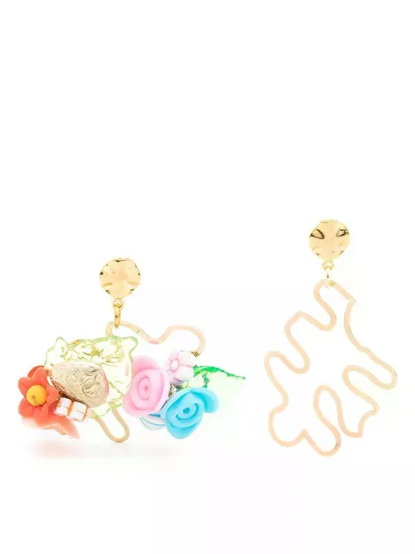 AMIR SLAMA Floral-appliqué Asymmetric Earrings - Gold
