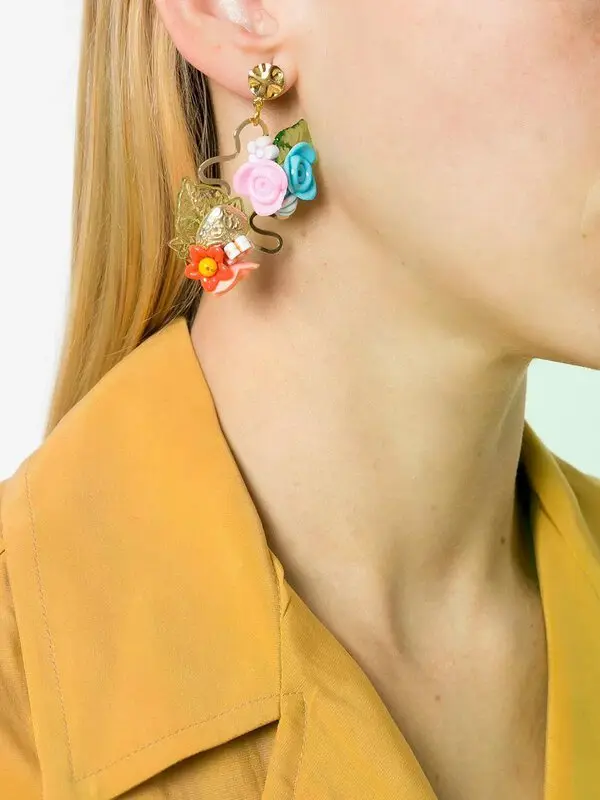 AMIR SLAMA Floral-appliqué Asymmetric Earrings