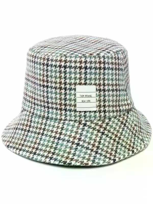 Thom Browne Houndstooth Bucket Hat With Name Tag Appliqu - Green