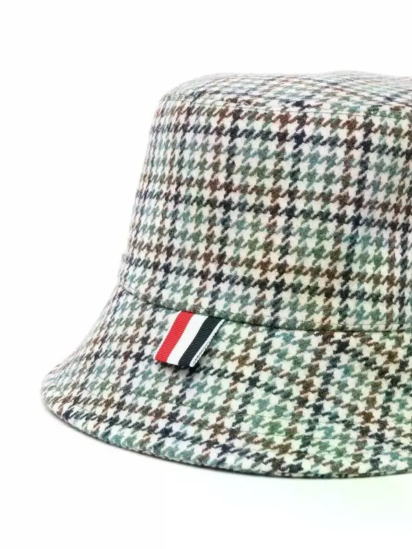 Thom Browne Houndstooth Bucket Hat With Name Tag Appliqu