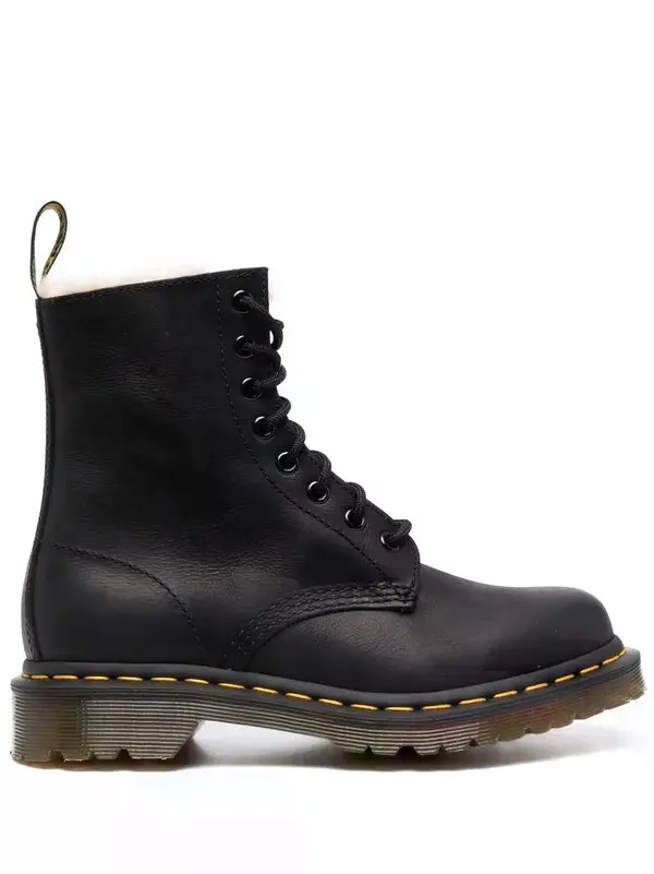 Dr. Martens 1460 Serena Faux Shearling-lined Combat Boots - Black