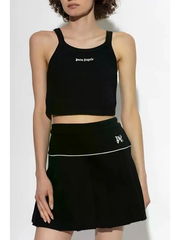 Palm Angels Logo-embroidered Ribbed Tank Top - Black