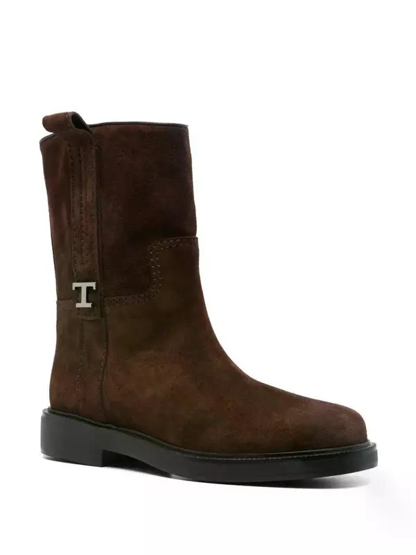 TOD'S T Timeless Plaque Boots - Brown