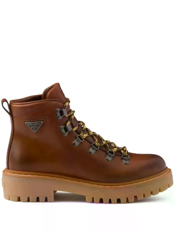 Prada Laced Leather Ankle Boots