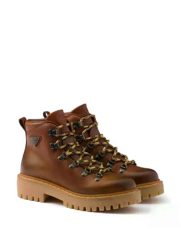 Prada Laced Leather Ankle Boots