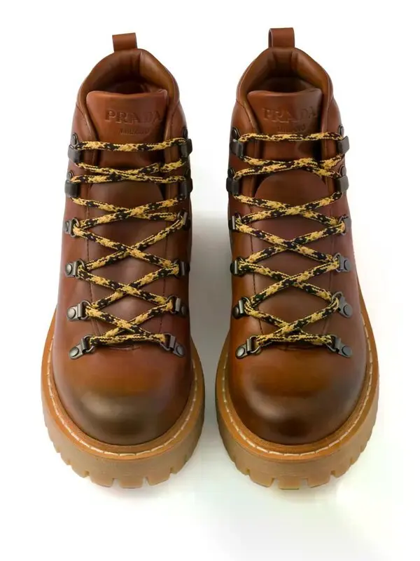 Prada Laced Leather Ankle Boots