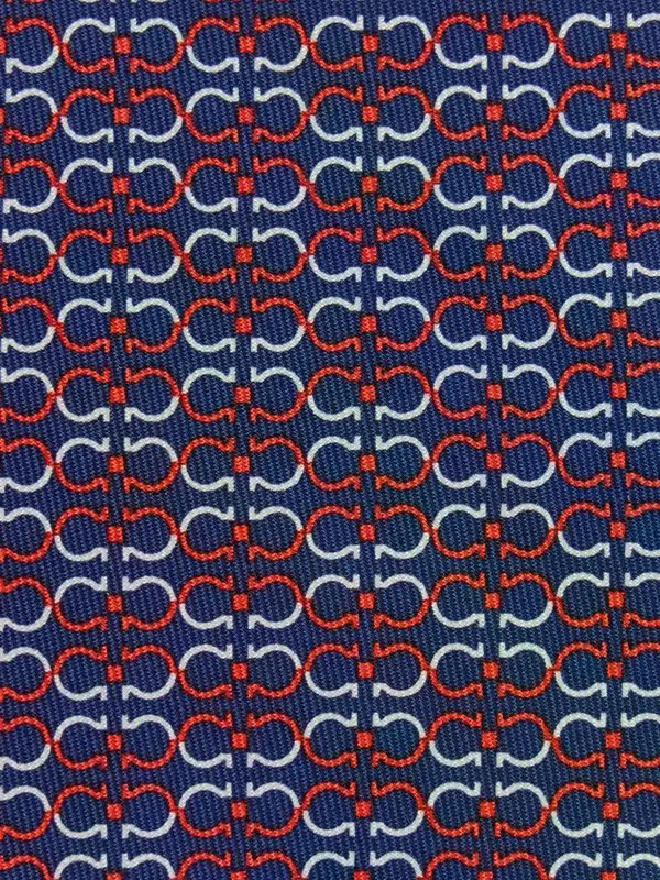 FERRAGAMO Pure Silk Gancini Motif Neck Tie - Blue