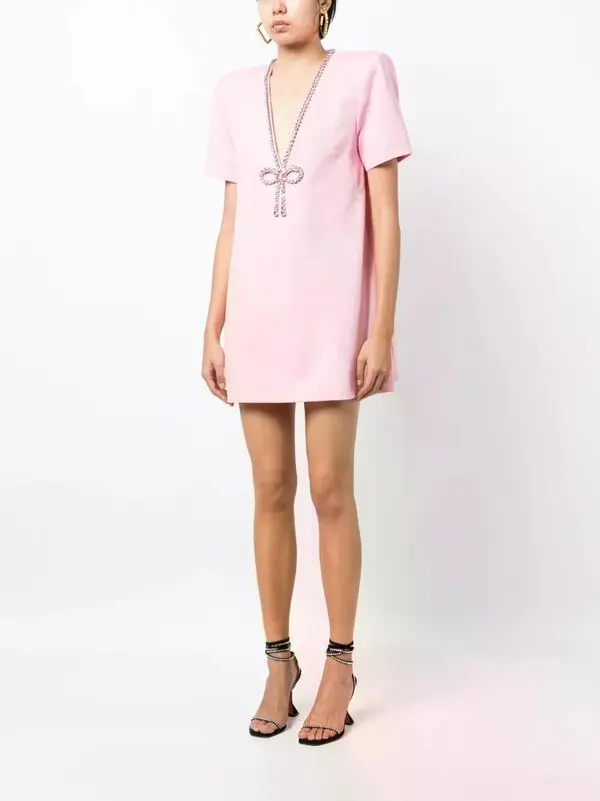 AREA Crystal-embellished V-neck Mini Dress
