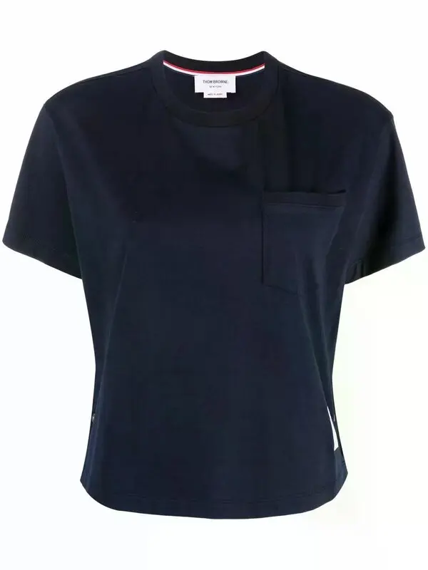 Thom Browne Cotton T-shirt With Signature Grosgrain Loop Tab - Blue