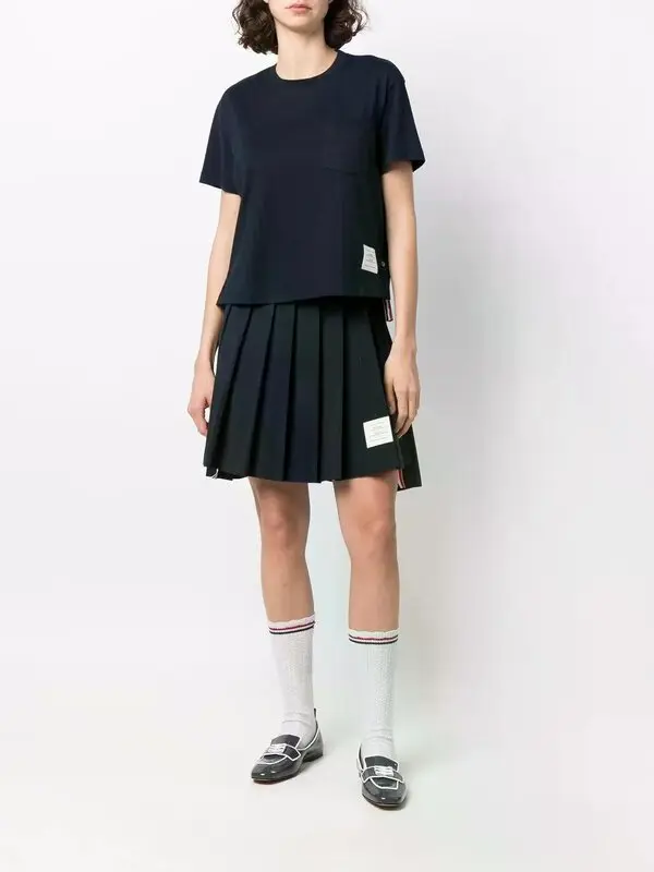 Thom Browne Cotton T-shirt With Signature Grosgrain Loop Tab - Blue