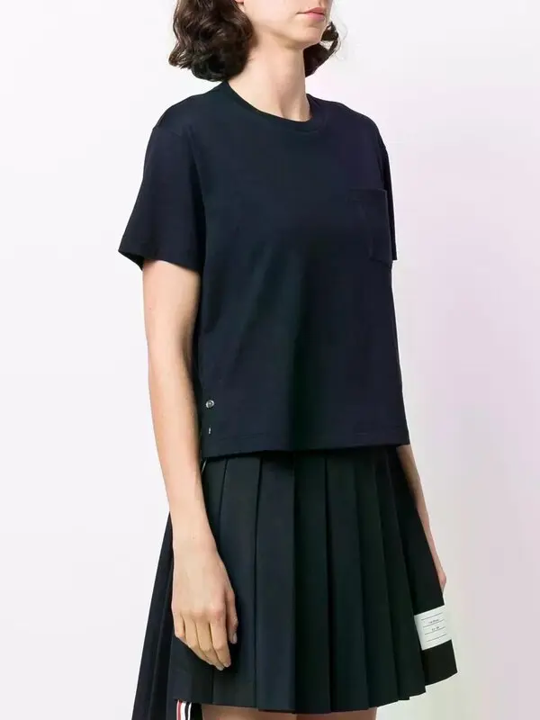 Thom Browne Cotton T-shirt With Signature Grosgrain Loop Tab - Blue