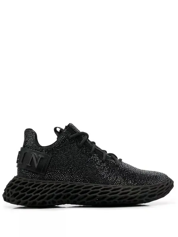 Philipp Plein Crystal-embellished Leather Sneakers - Black