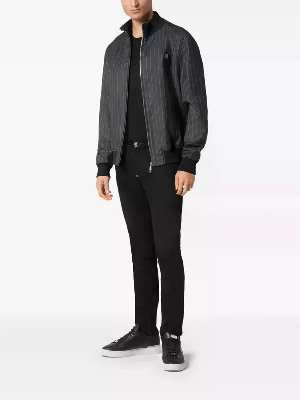 Philipp Plein Pinstriped Bomber Jacket - Grey