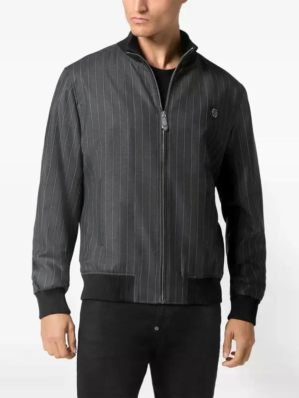 Philipp Plein Pinstriped Bomber Jacket - Grey