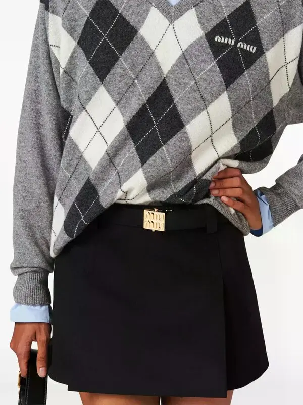 Miu Miu Logo-plaque Wool Miniskirt