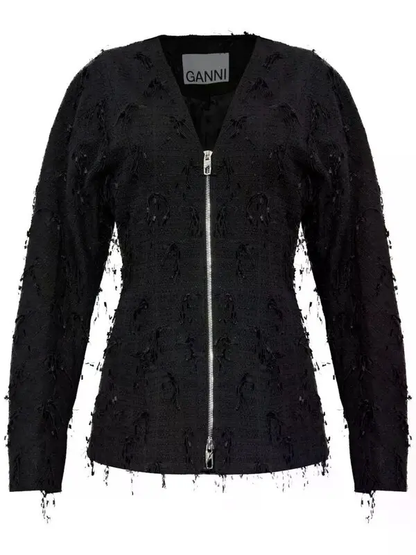 GANNI Tweed Blazer - Black