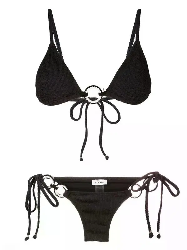 AMIR SLAMA Ribbed-detail Tie-fastened Bikini - Black