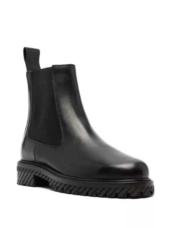 Off-White Round-toe Leather Ankle Boots