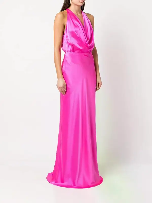 Michelle Mason Draped Halterneck Gown - Pink