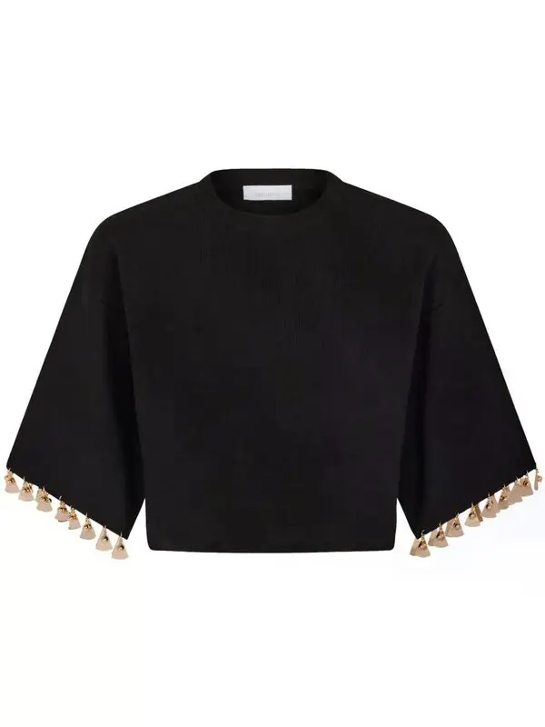 Rabanne Knitted Cropped T-shirt - Black