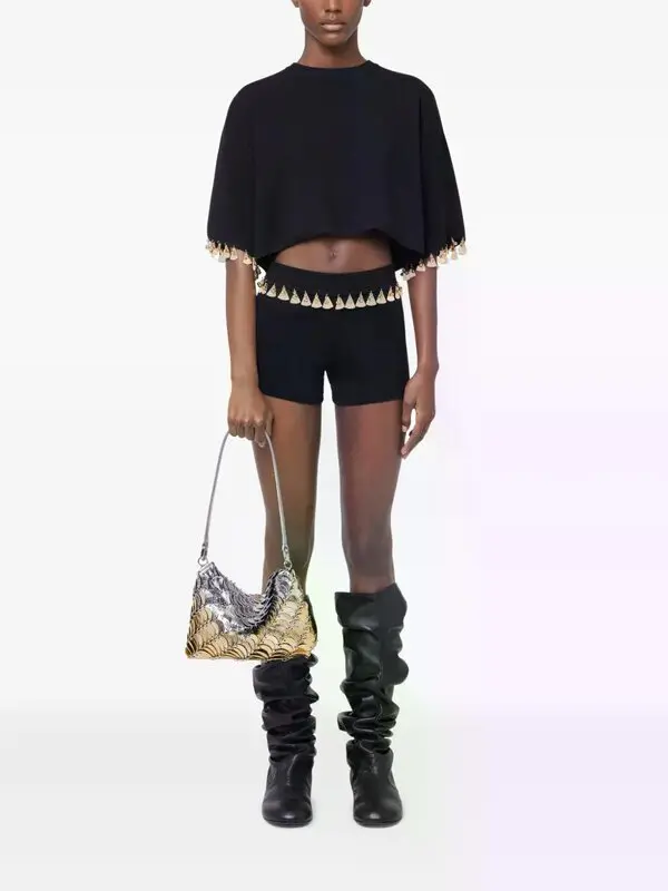 Rabanne Knitted Cropped T-shirt - Black