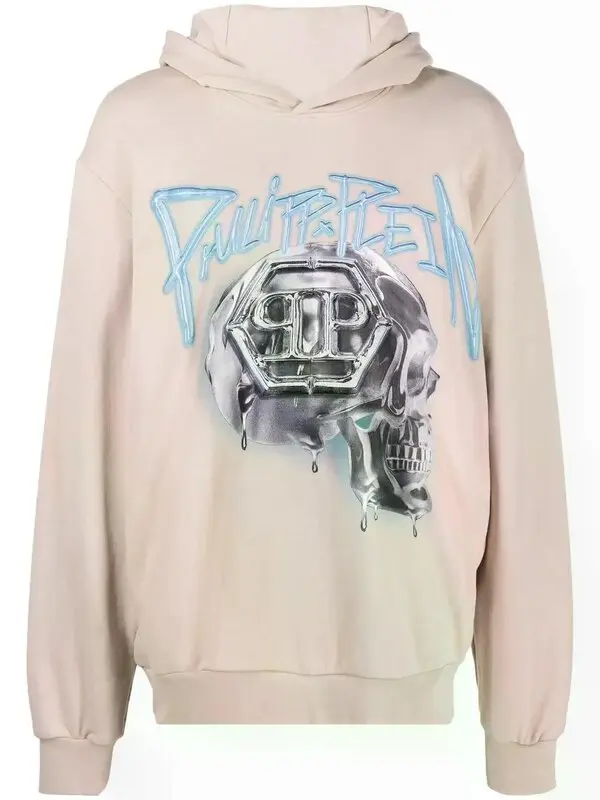 Philipp Plein Skull-print Long-sleeve Hoodie - Neutrals