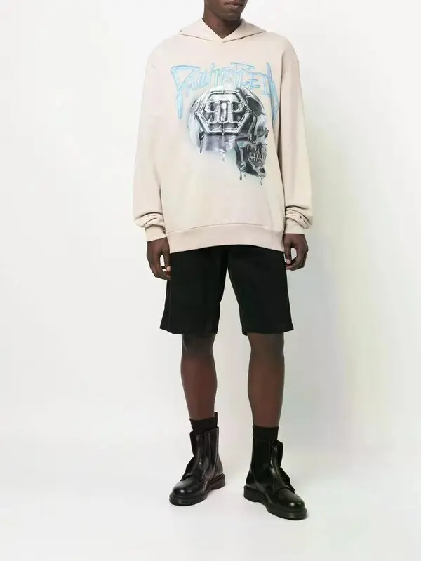 Philipp Plein Skull-print Long-sleeve Hoodie - Neutrals