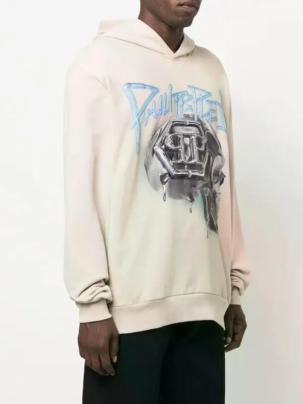Philipp Plein Skull-print Long-sleeve Hoodie - Neutrals