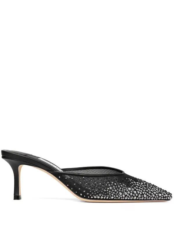 JIMMY CHOO Vivi 65 Crystal Mesh Heeled Mules - Black