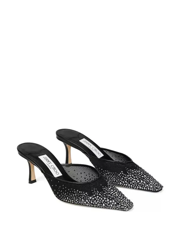 JIMMY CHOO Vivi 65 Crystal Mesh Heeled Mules - Black