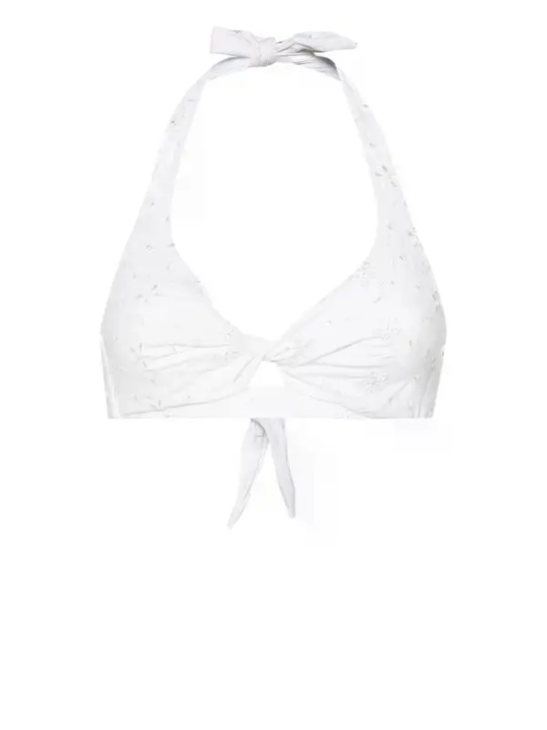 MC2 SAINT BARTH Floral-embroidered Bikini Top - White