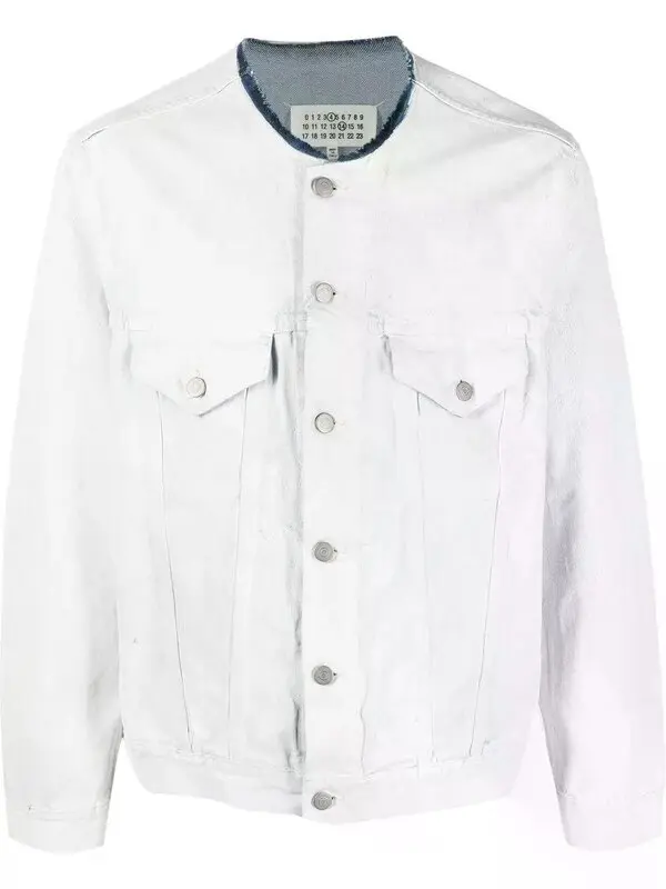 MAISON MARGIELA Cotton Cracked Effect Collarless Denim Jacket