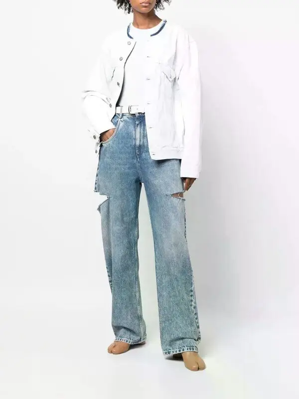 MAISON MARGIELA Cotton Cracked Effect Collarless Denim Jacket