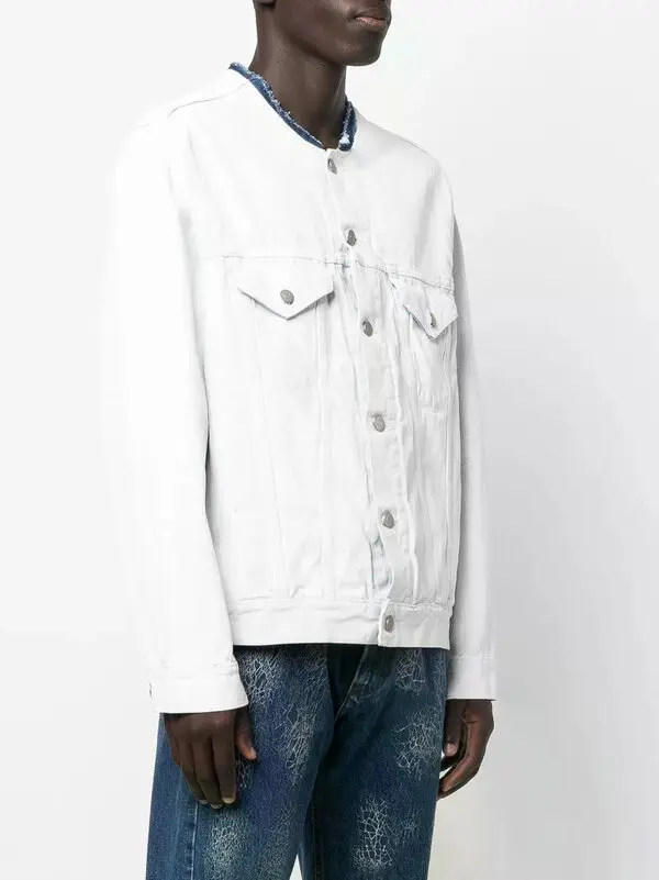 MAISON MARGIELA Cotton Cracked Effect Collarless Denim Jacket