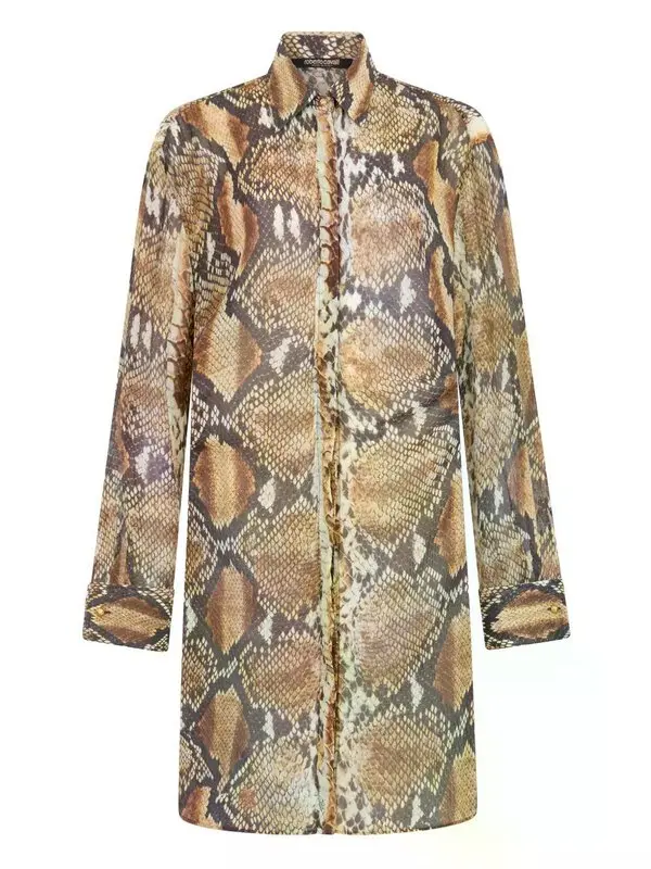 Roberto Cavalli Snakeskin-print Cotton Dress - Brown