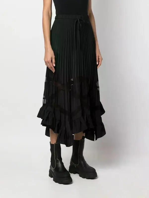 Claudie Pierlot Asymmetrical Pleated Ruffle Skirt - Black