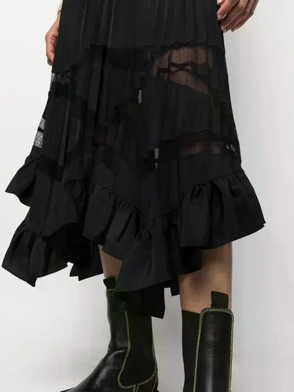 Claudie Pierlot Asymmetrical Pleated Ruffle Skirt - Black