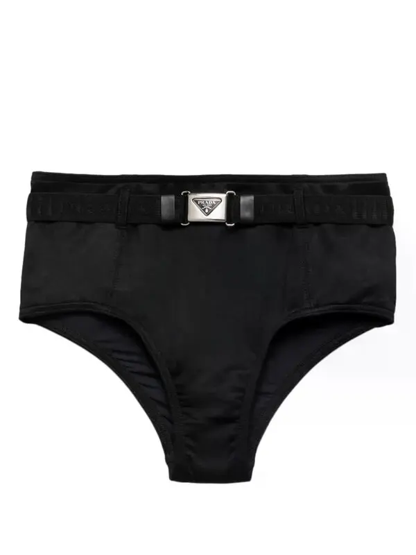 Prada Triangle-logo Belted Bikini Bottoms - Black