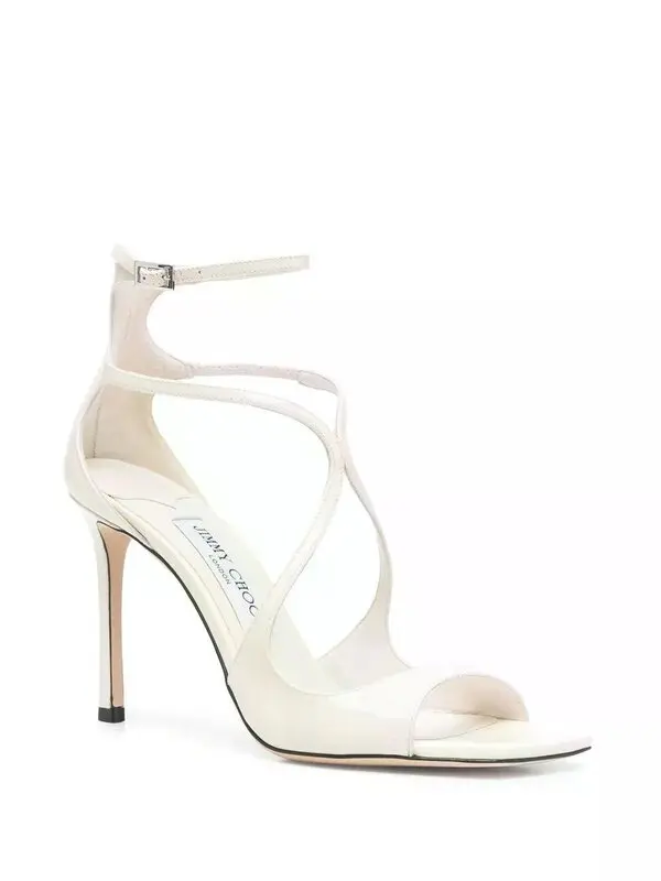JIMMY CHOO Azia Patent Leather Square-toe Sandals - White