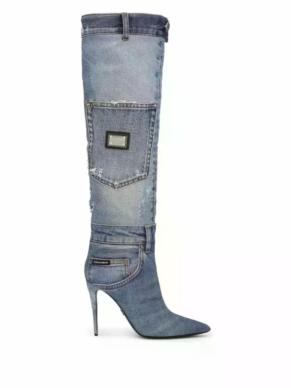 Dolce & Gabbana Patchwork Denim Knee-length Boots