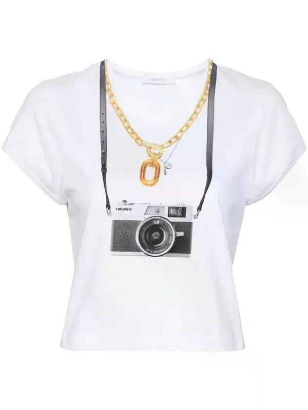 Rabanne Camera-print Cotton T-shirt - White