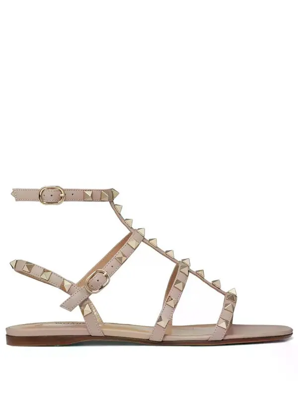 Valentino Garavani Rockstud Flat Ankle-strap Sandals - Neutrals