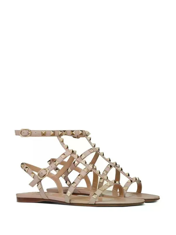 Valentino Garavani Rockstud Flat Ankle-strap Sandals - Neutrals