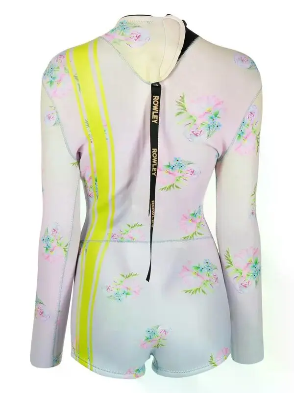 Cynthia Rowley Striped Floral-print Long Sleeve Swimsuit